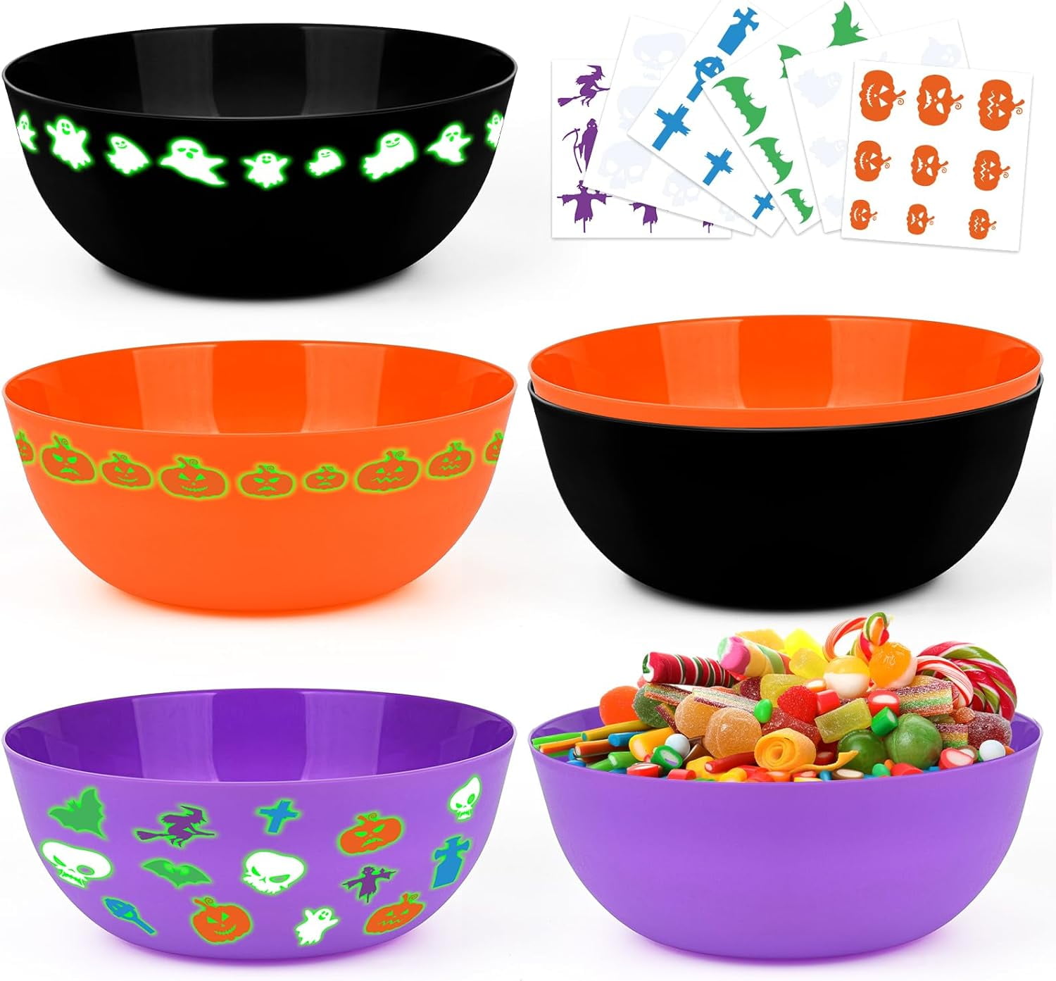 6 PCS Halloween Candy Bowl Large Plastic Serving Bowl Halloween Candy ...