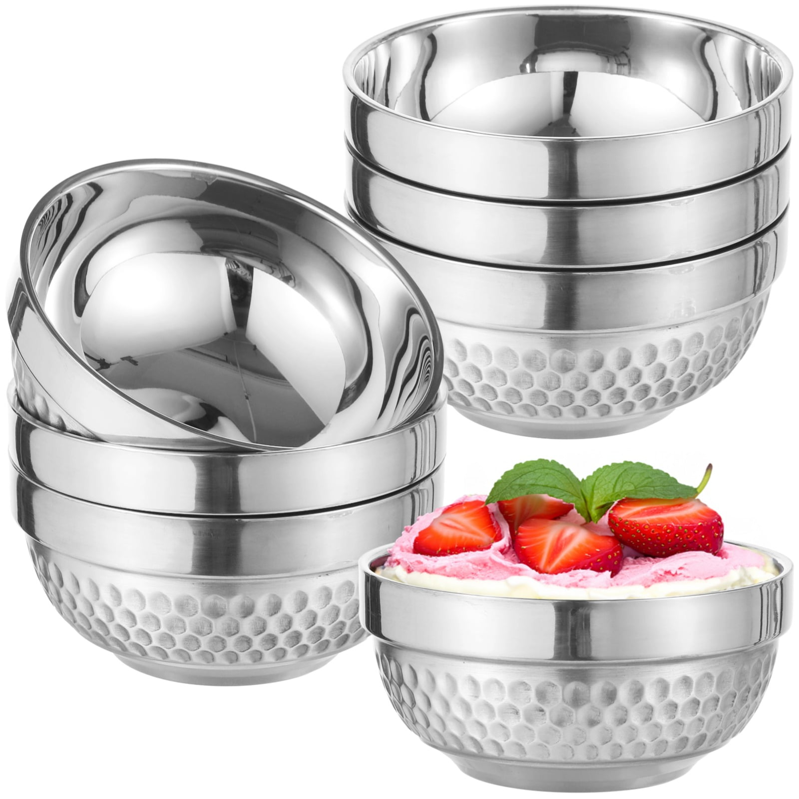 6 PCS Insulated Stainless Steel Bowls, 17 oz Double Wall Metal Soup ...