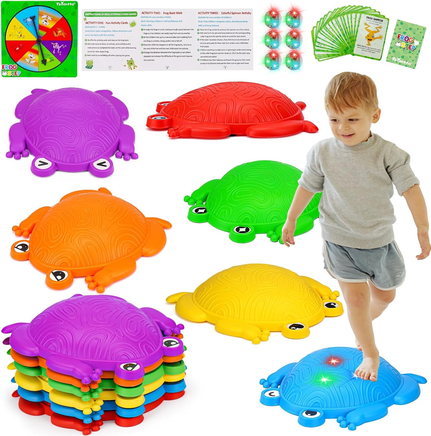 6 PCS Kids Stepping Stones Light Up Frog Balance Stones Outside Toys ...