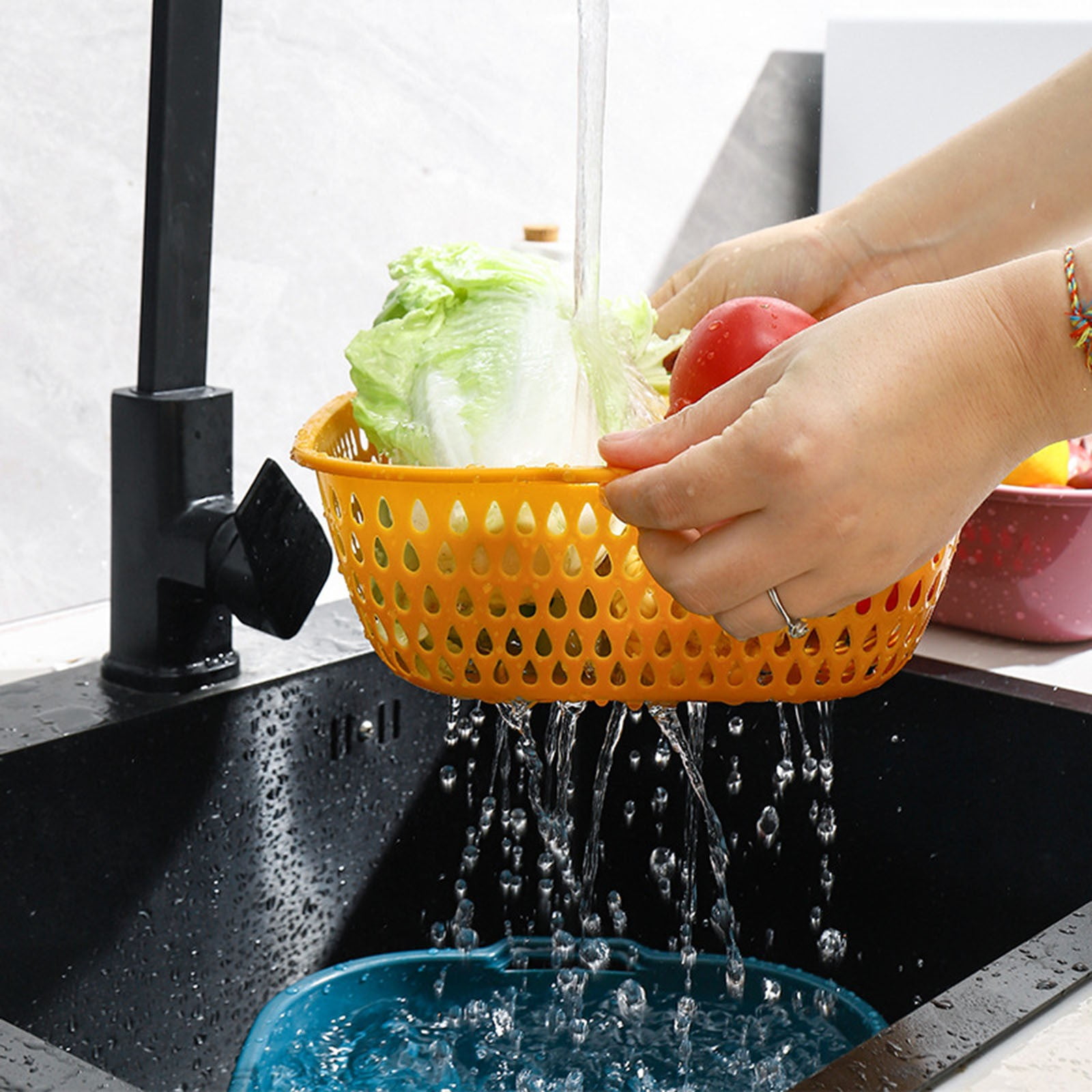 6 PCS Kitchen Washing Bowl And Strainer Set Multifunctional Double ...