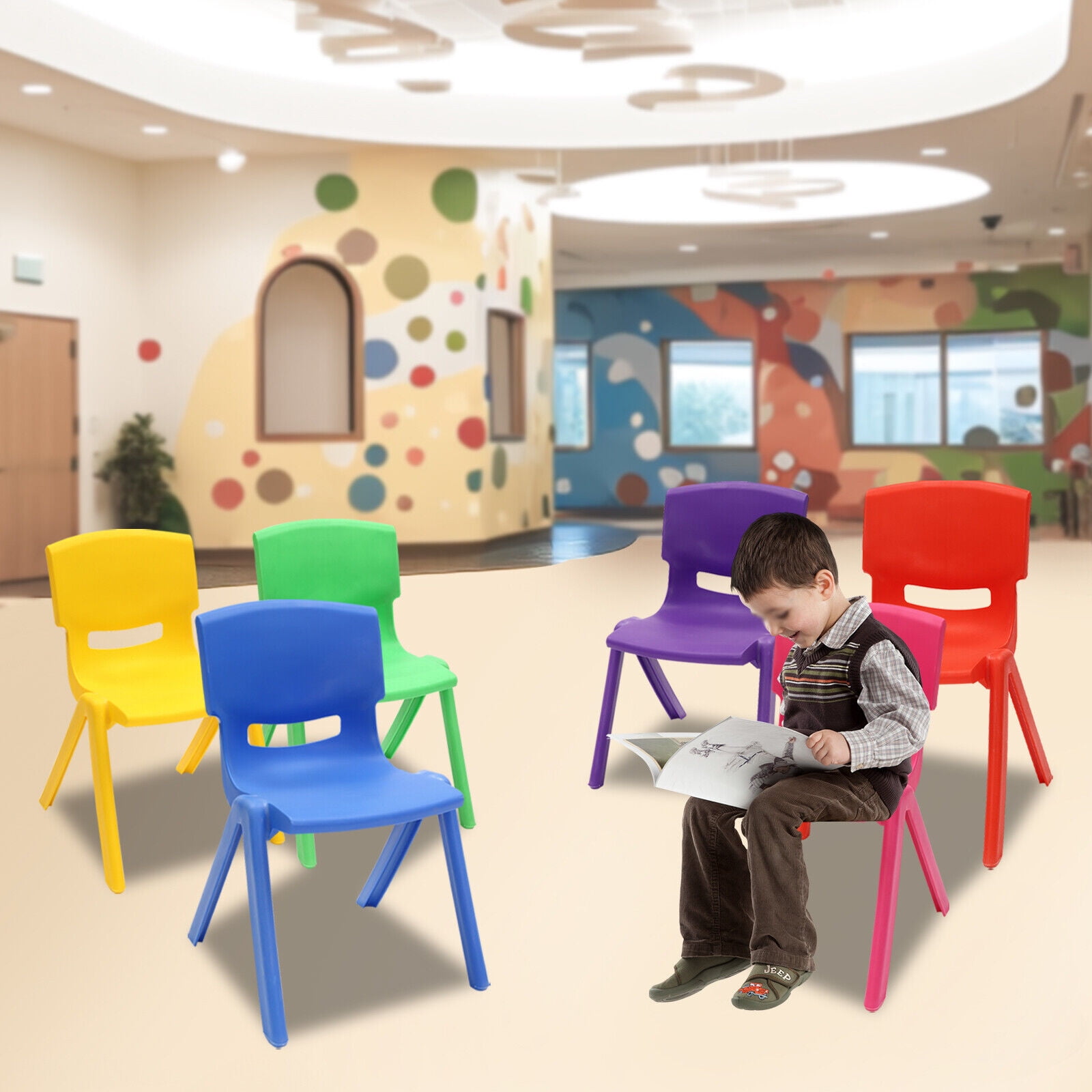 6 PCS L-Shaped Chairs, Multicolor, Multi-functional Stackable Plastic ...