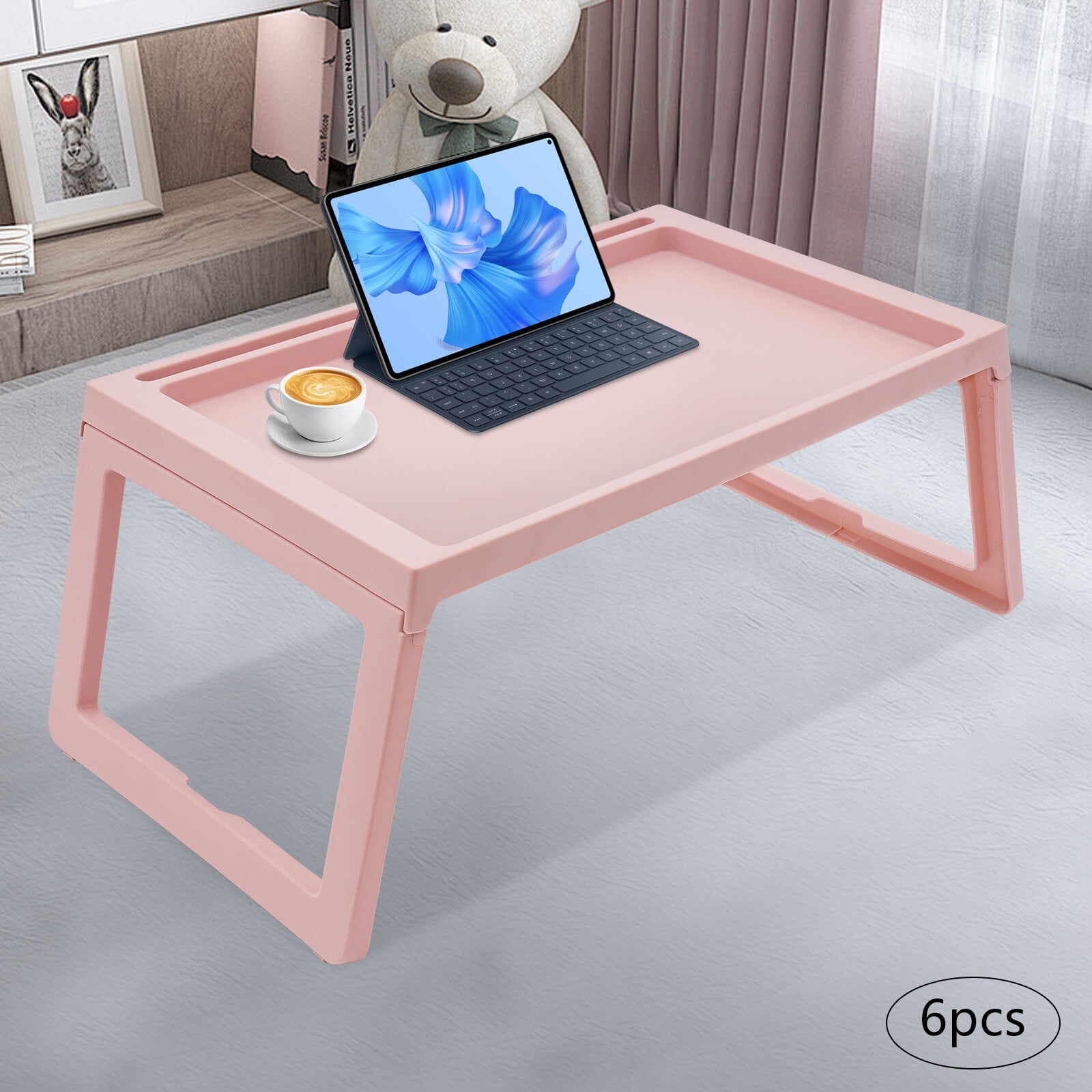 6 PCS Lap Desks, Pink, Anti-slip Design, Folding Table Tray with Raised ...