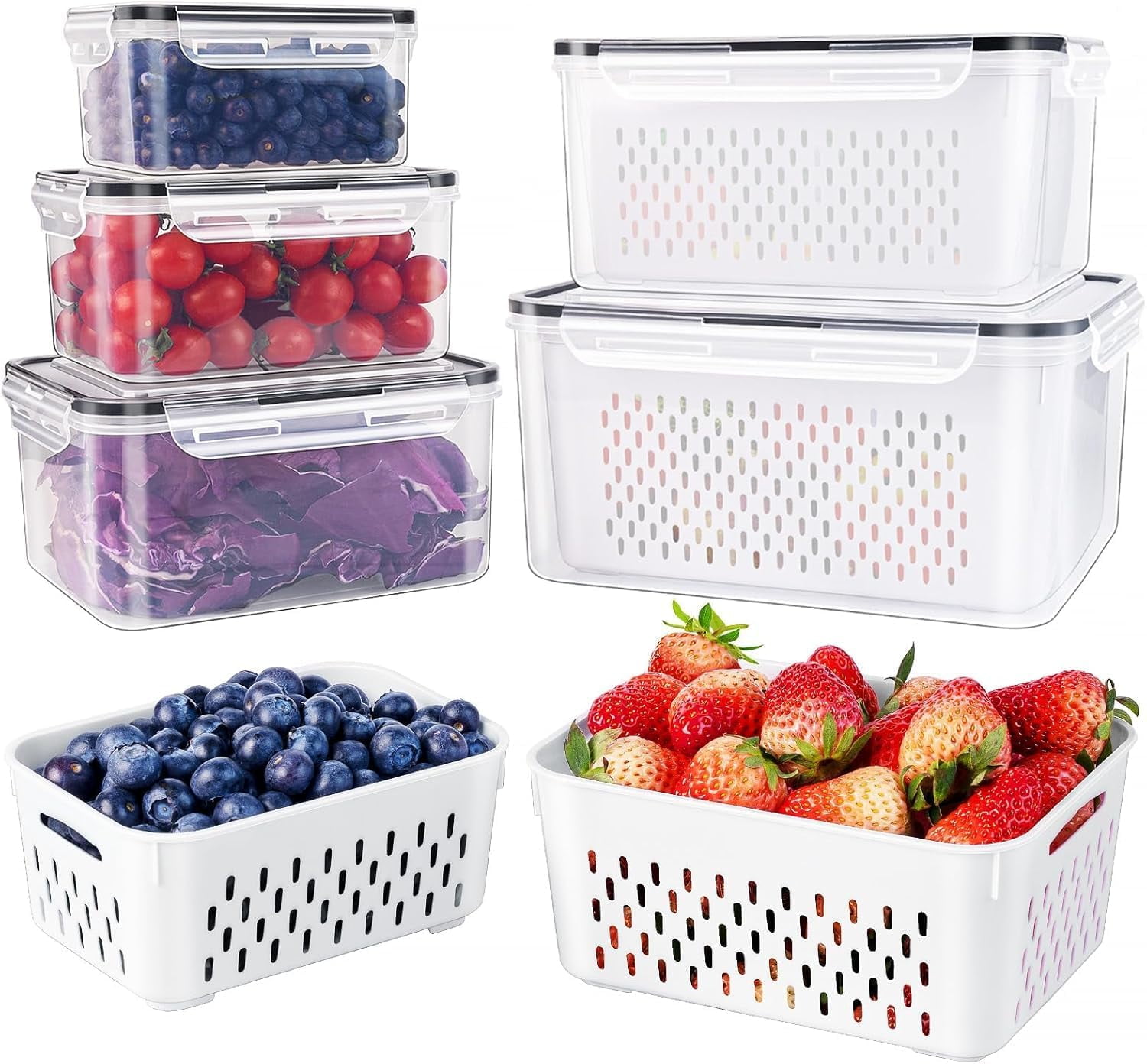 6 PCS Large Fruit Containers for Fridge - Leakproof Food Storage ...