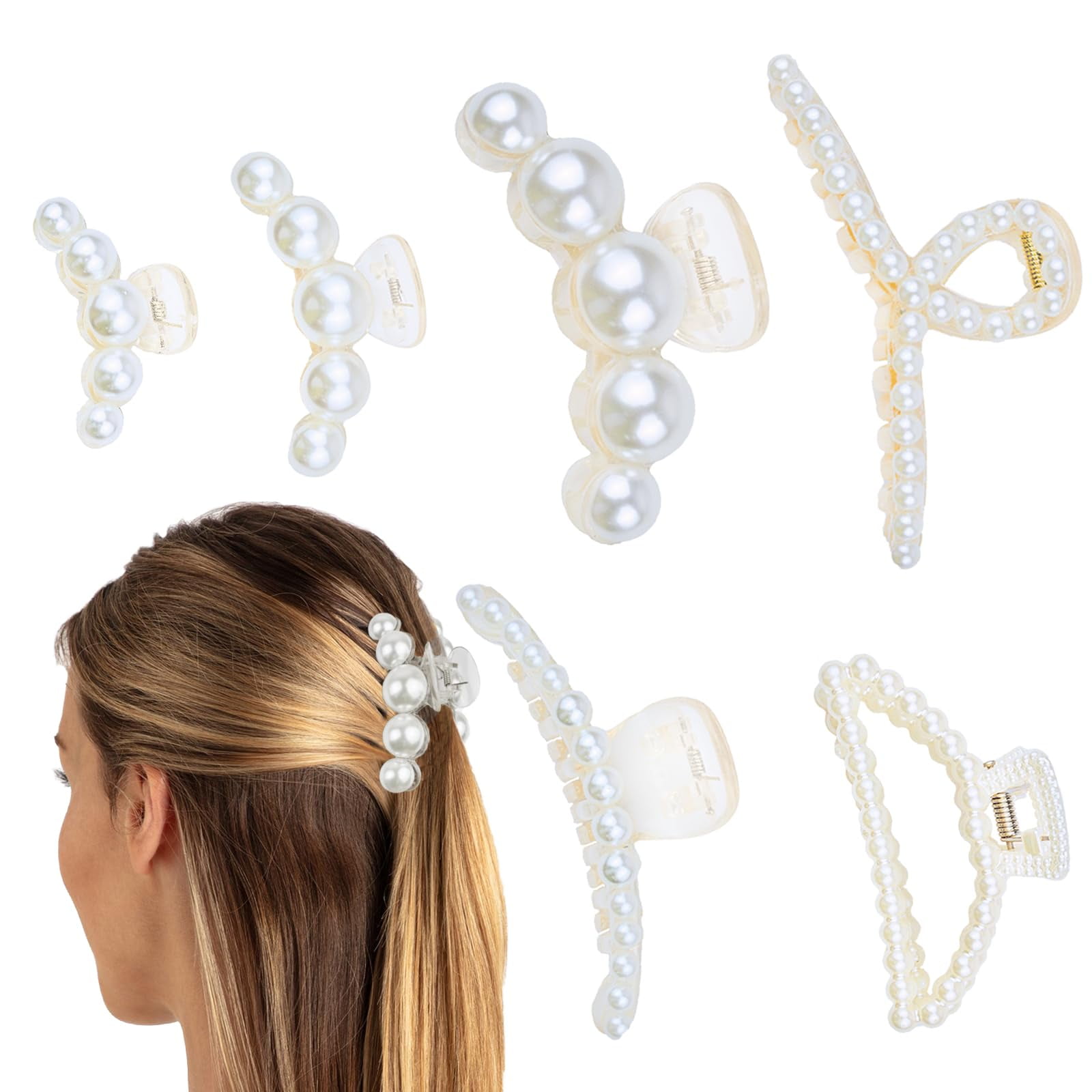 6 PCS Large Pearl Hair Claw Clips Medium Hair Barrette Clamps Small ...