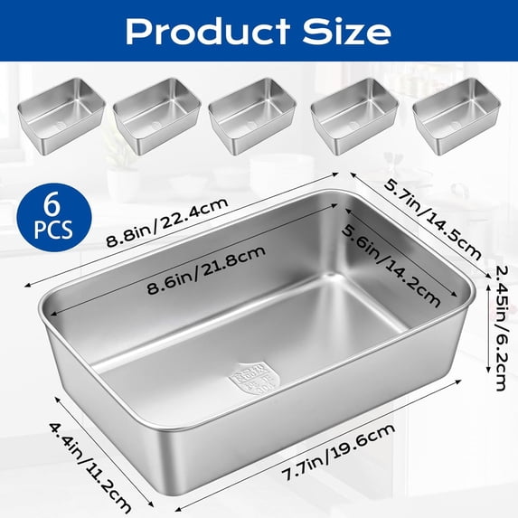 6 PCS Loaf Pan for Baking Bread, 8.6 x 5.6 Inch Stainless Steel Loaf ...