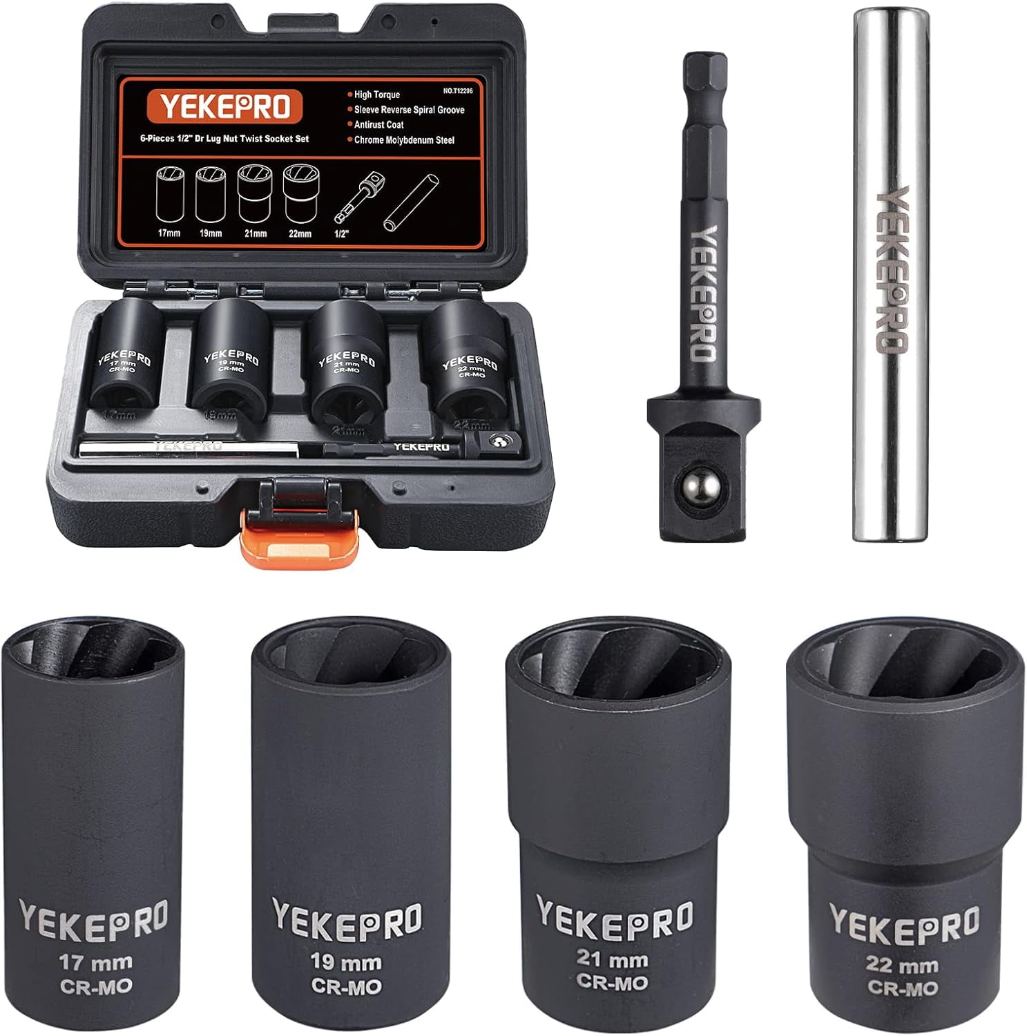 6 PCS Lug Nut Removal Tool, 1/2-inch Drive Impact Twist Socket Set ...