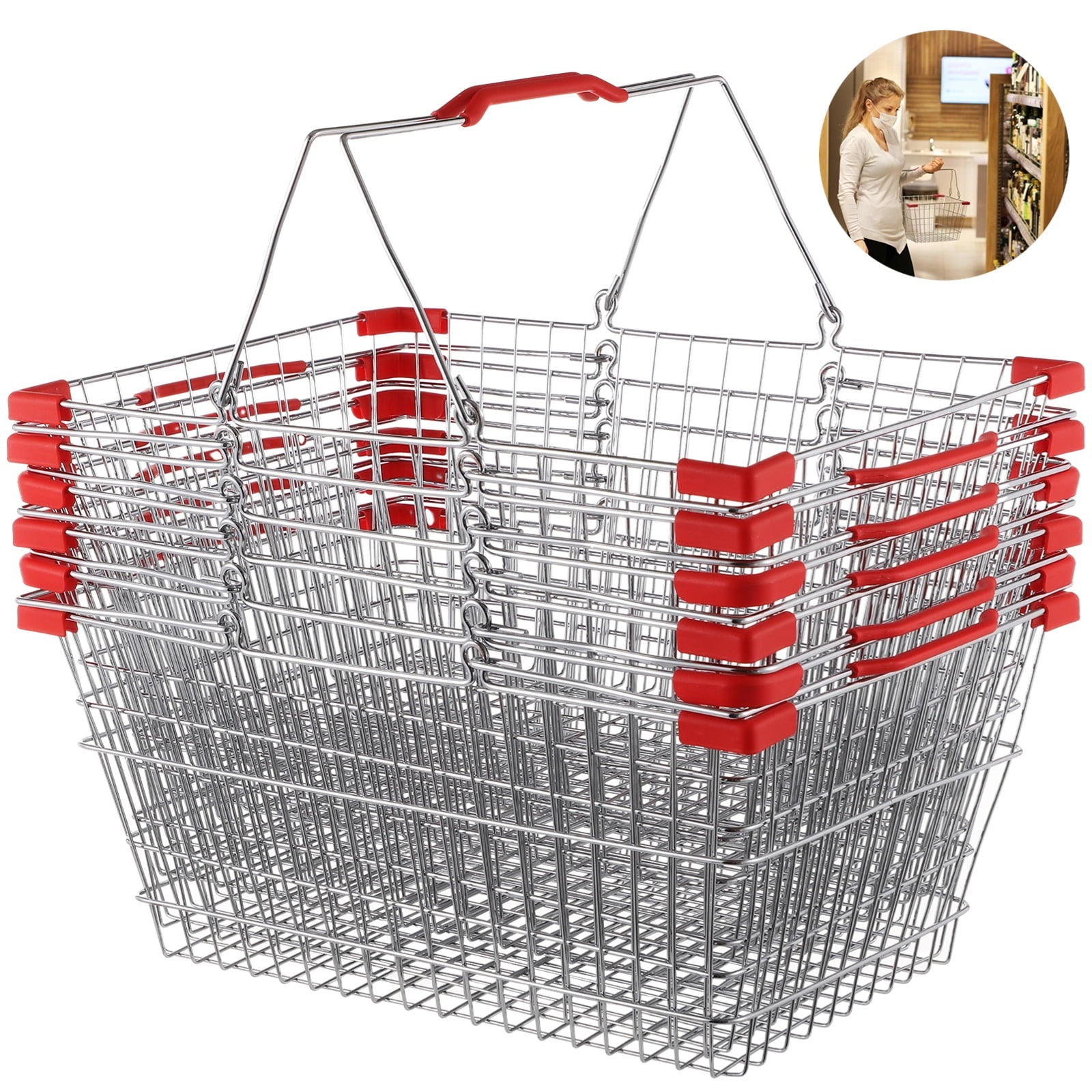 6 PCS Metal Shopping Baskets, Iron Shopping Basket with Handles, Small ...