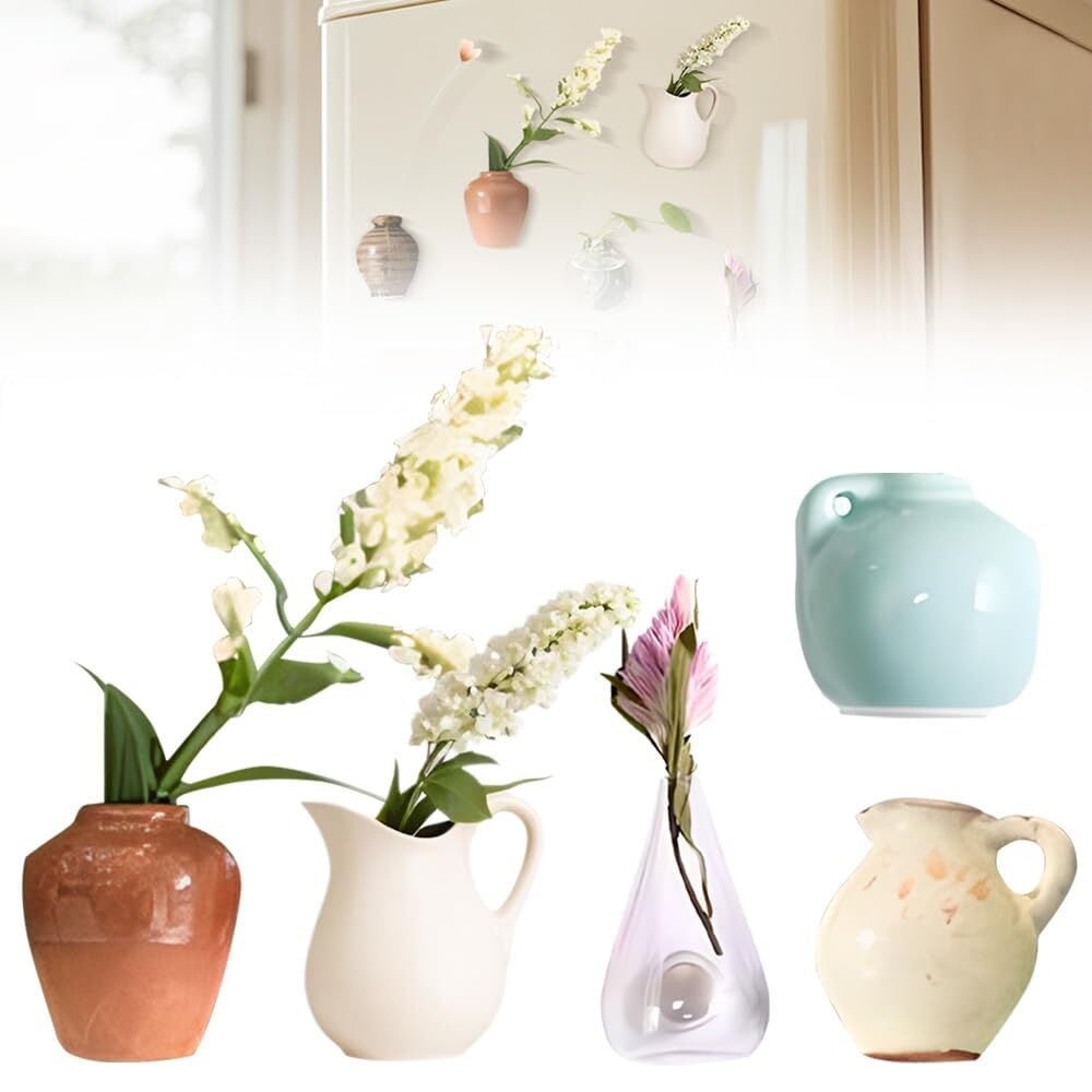 6 PCS Mini Vase Magnets for Fridge, 2025 Upgrade Mini Ceramic Vase ...