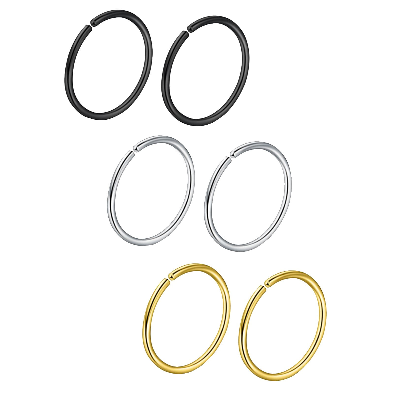 6 PCS Non Pierced Clip On Closure Round Ring Nose Rings Set Non ...