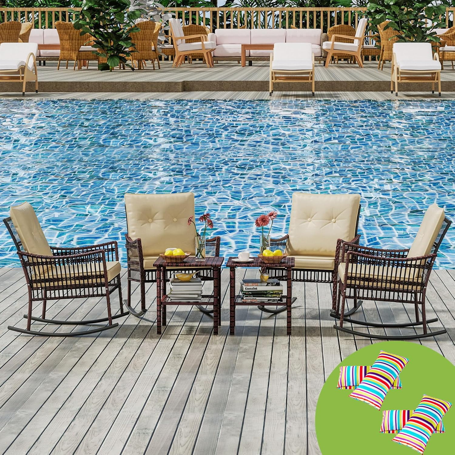 6 PCS Patio Conversation Chair Set with Coffee Table, Rocking Bistro ...