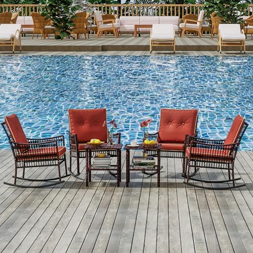 6 PCS Patio Conversation Chair Set with Coffee Table, Rocking Bistro ...
