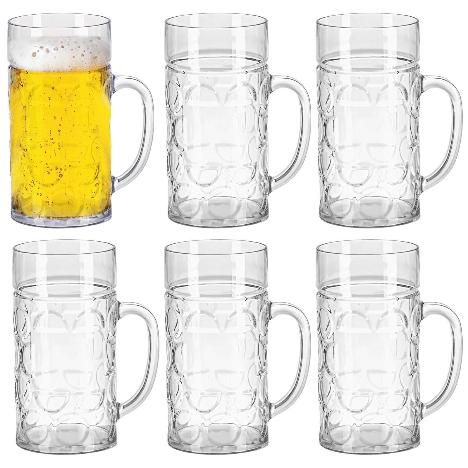 6 Pack 34oz Shatterproof Beer Mugs with Handles - Reusable Plastic ...
