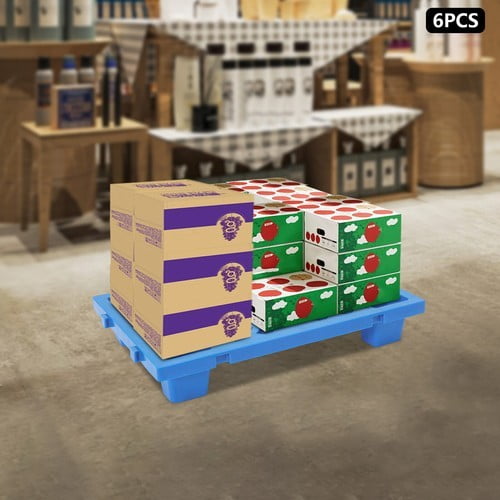 6 PCS Plastic Pallets, 220.46lbs Load, Blue, Interlocking Storage ...