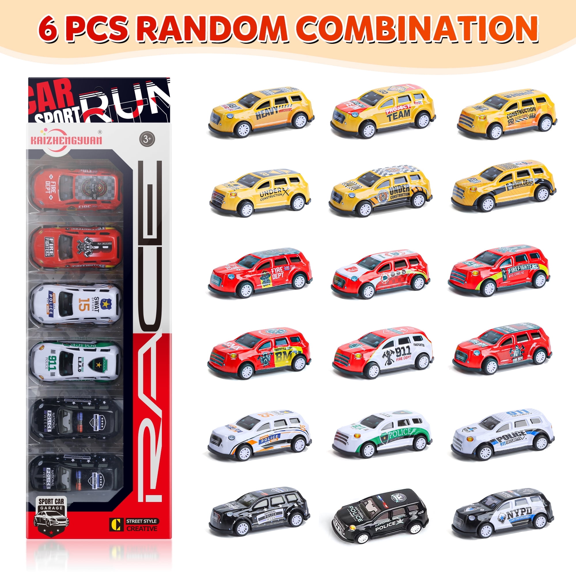6 PCS Police Car Toy Pull Back Vehicle for Boys Toddlers and Kids, Push ...
