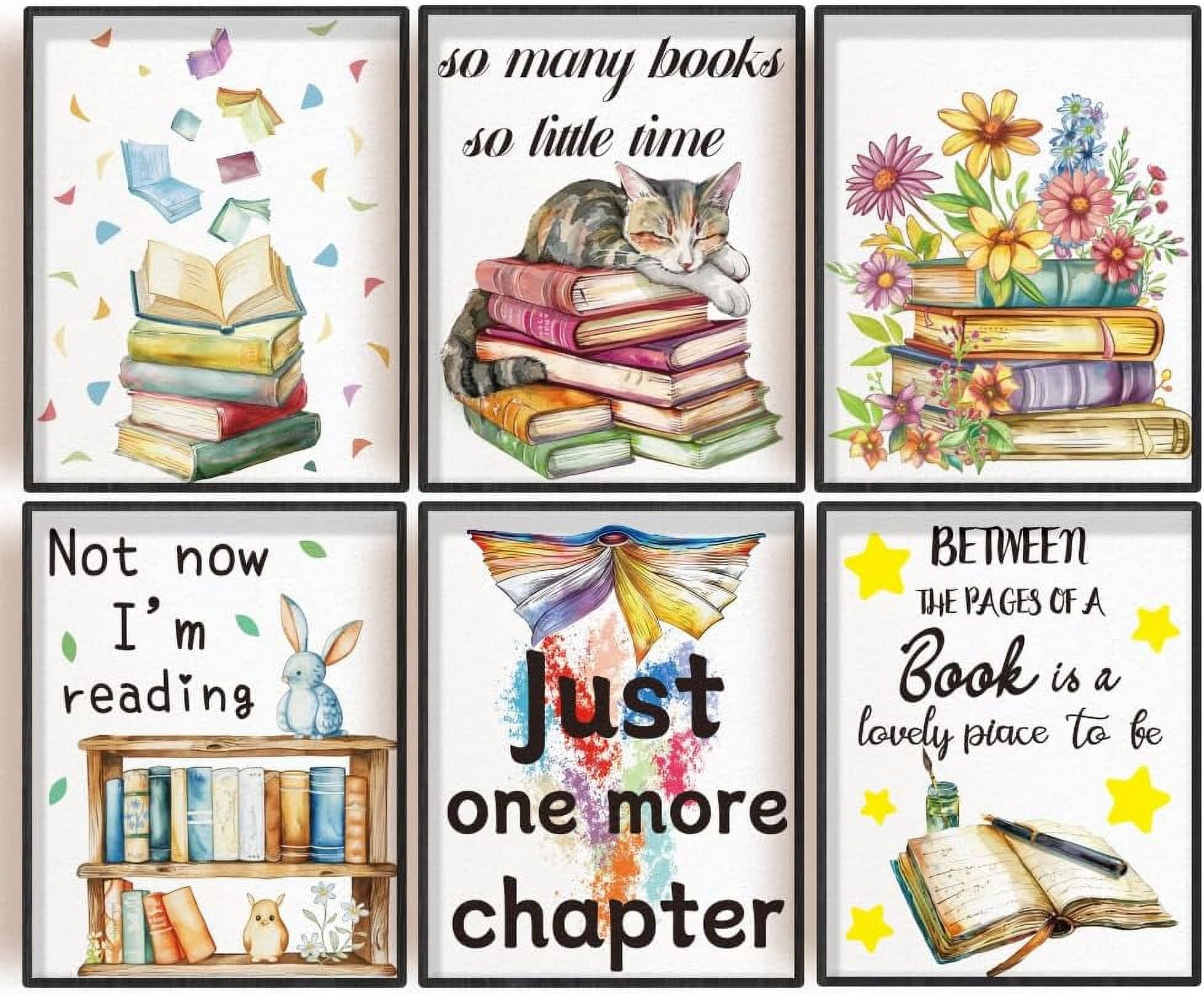 6 PCS Reading Art Wall Prints Unframed Book Quotes Canvas Print Wall ...