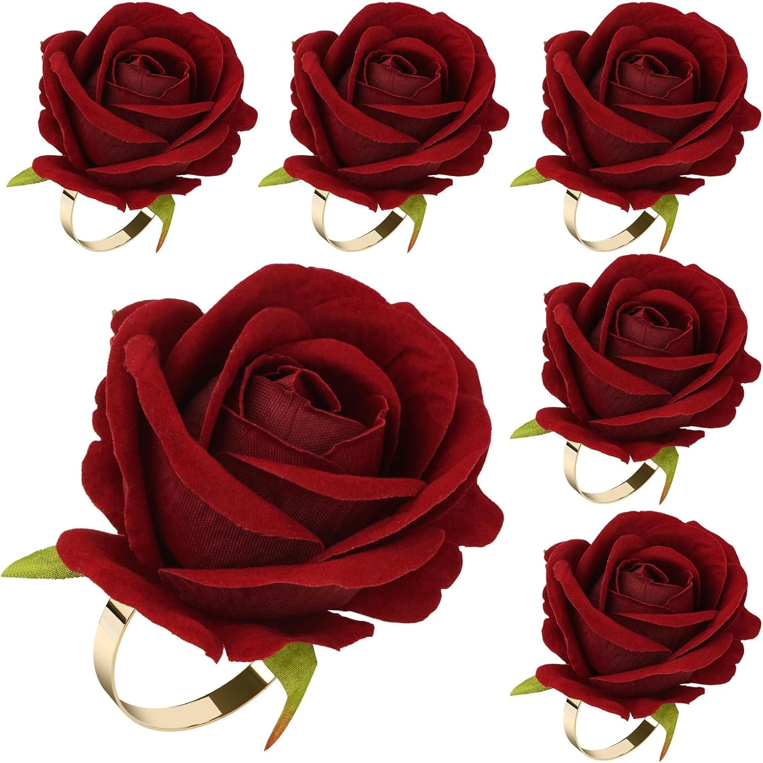 6 PCS Red Rose Napkin Rings for Wedding Anniversary, Artificial Rose ...