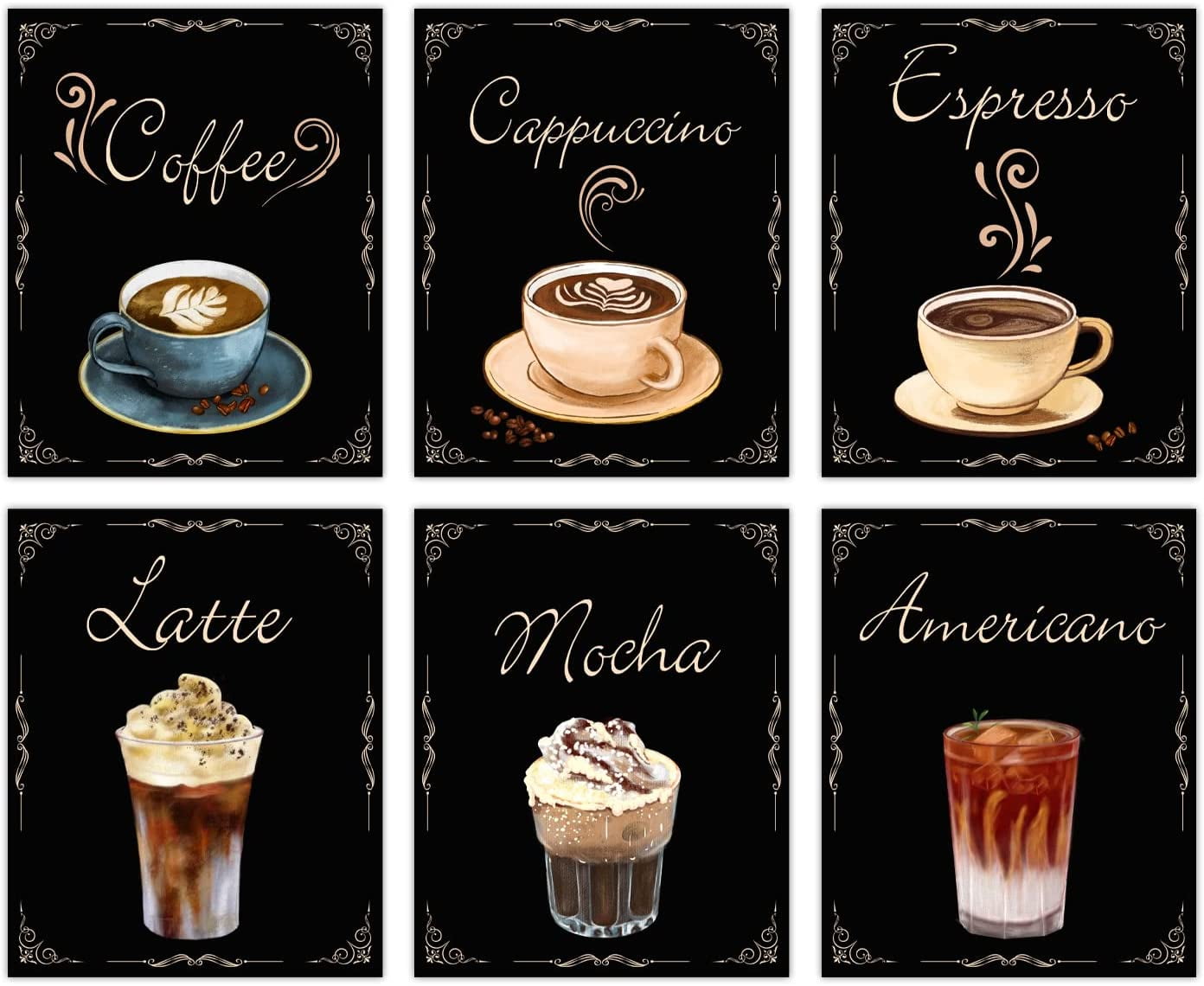 6 PCS Retro Coffee Canvas Prints Wall Art Pictures Coffee Bar Wall ...