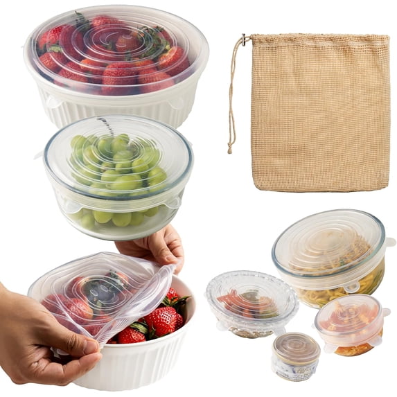 6 PCS Reusable Silicone Stretch Lids for Food Storage- Leakproof, Heat ...