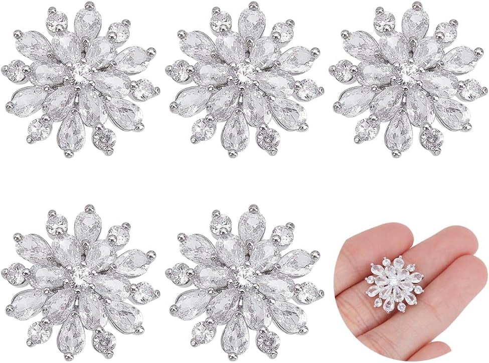 6 PCS Rhinestone Metal Buttons 18.5mm in Diameter Clear Teardrop ...