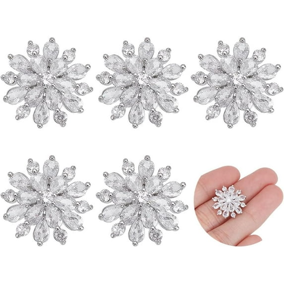 6 PCS Rhinestone Metal Buttons 18.5mm in Diameter Clear Teardrop Zirconia Buttons Flower Shape ...