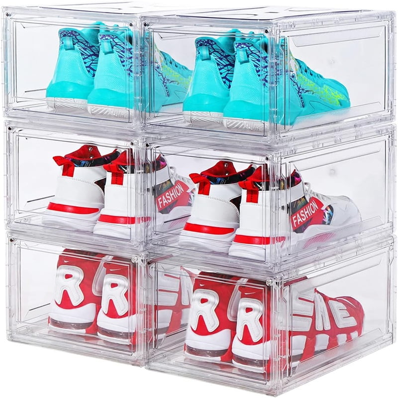6 PCS Shoe Organizer, Clear Plastic Stackable Shoe Organizer for Closet, Clear Plastic Stackable ...