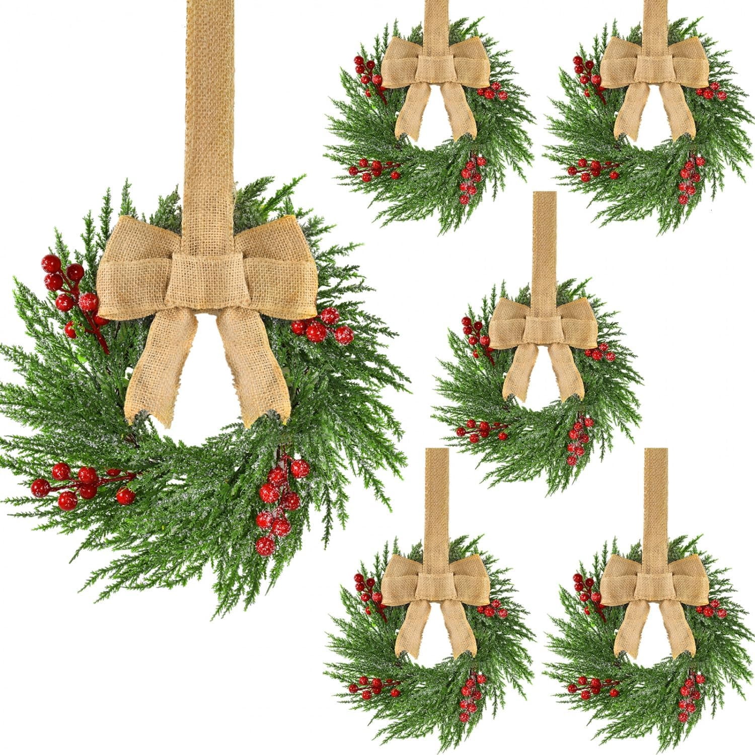 6 PCS Small Christmas Wreath 12'' Mini Wreaths for Kitchen Cabinet ...