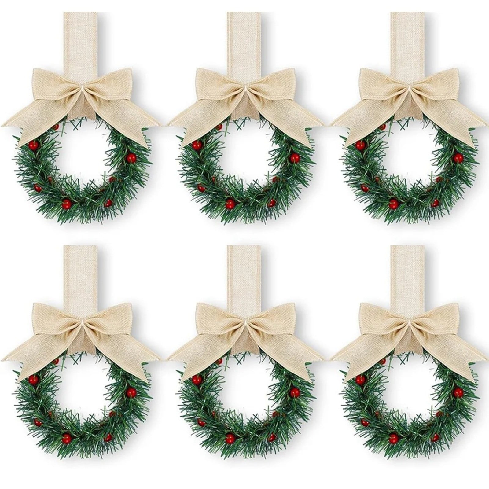 6 PCS Small Christmas Wreath Mini Cabinet Wreaths 3.94in Indoor Outdoor ...