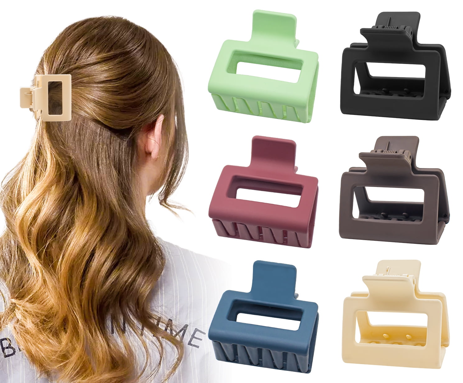 6 PCS Small Claw Clips, Square Matte Hair Claw Clips for Fine/Thin ...