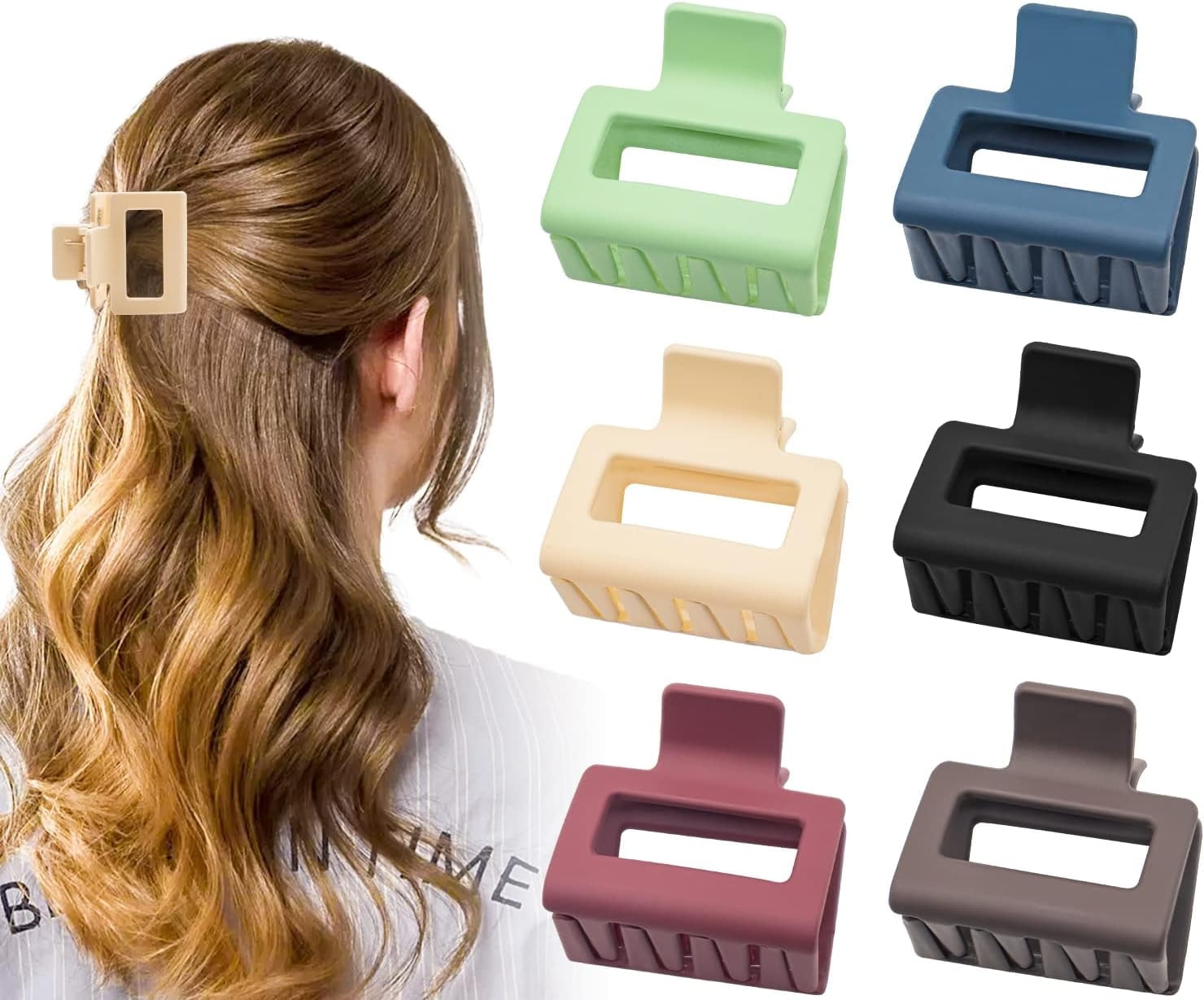 6 PCS Small Claw Clips, Square Matte Hair Claw Clips for Fine/Thin ...