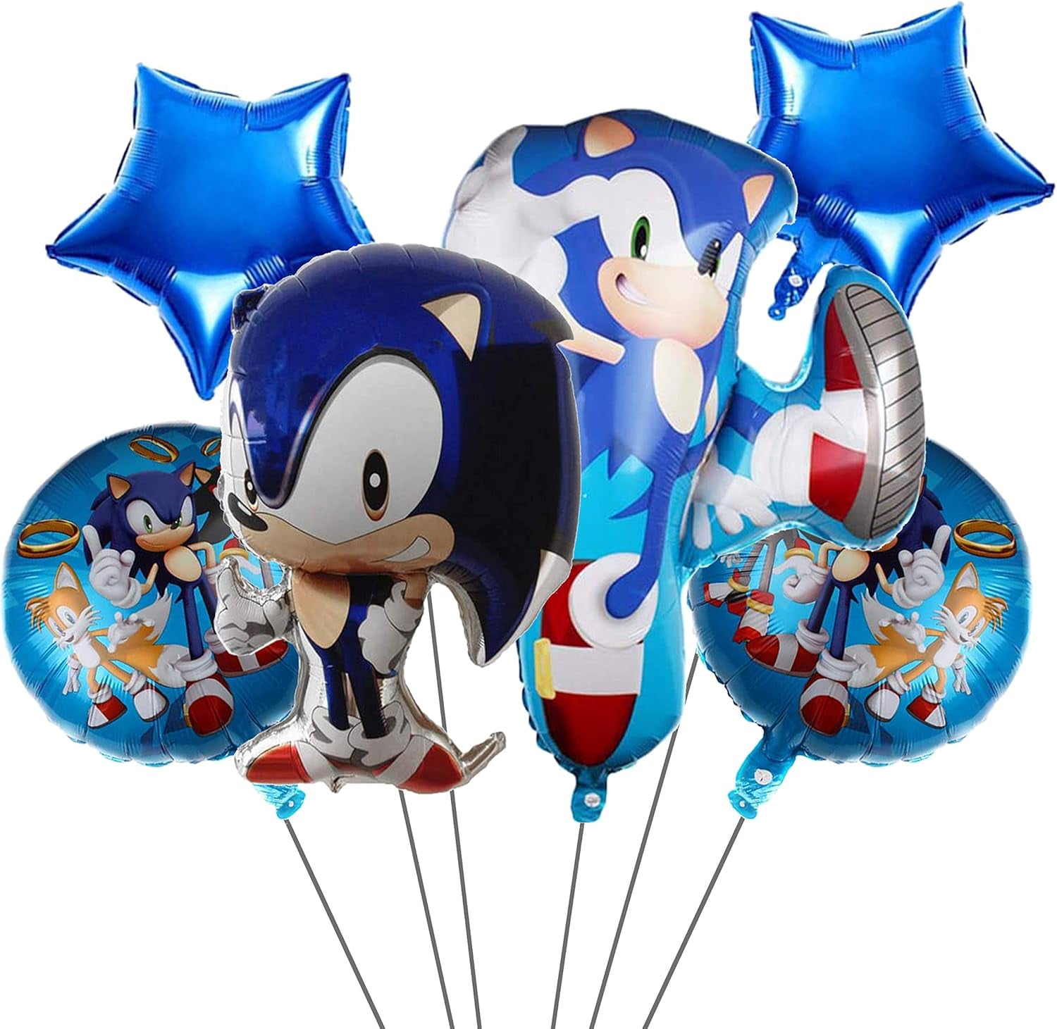 6 PCS Sonic Style Blue Foil Balloons Set – Hedgehog Character, Star and ...