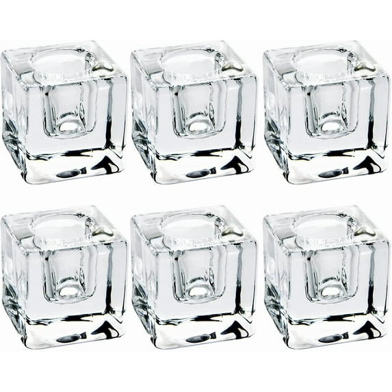 6 PCS Square Glass Taper Candle Holder, Crystal Clear Candlestick for ...