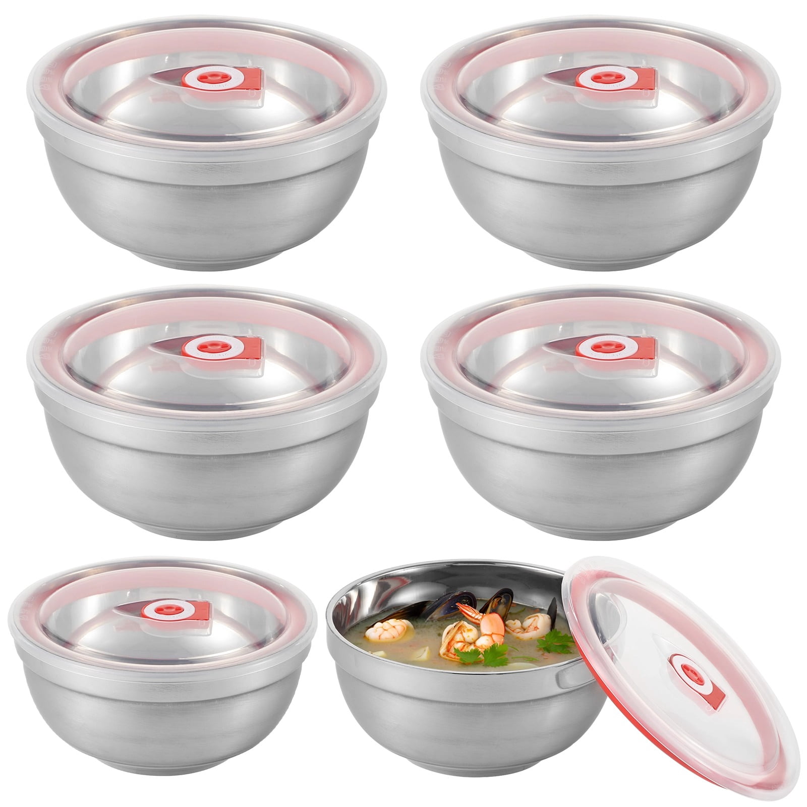 6 PCS Stainless Steel Bowls with Lids, Double Wall Insulated Bowl for ...