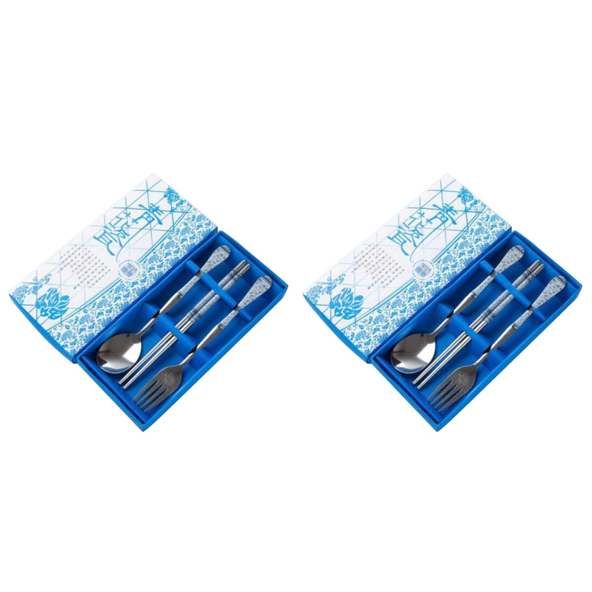 6 PCS Stainless Steel Chopsticks Fork Cutlery Set Outdoor Portable ...