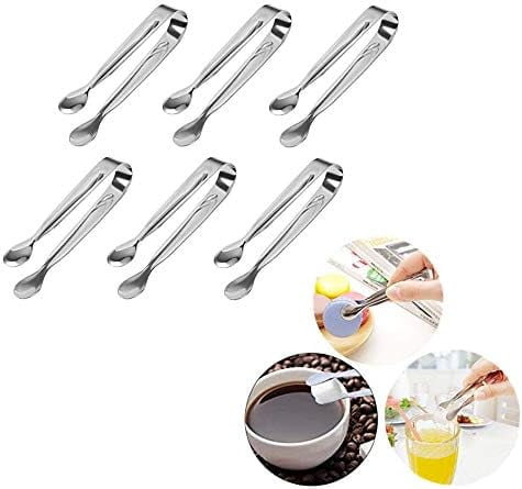 6 PCS Stainless Steel Mini Sugar Flatware Pastry Ice Tongs Pom Cube ...