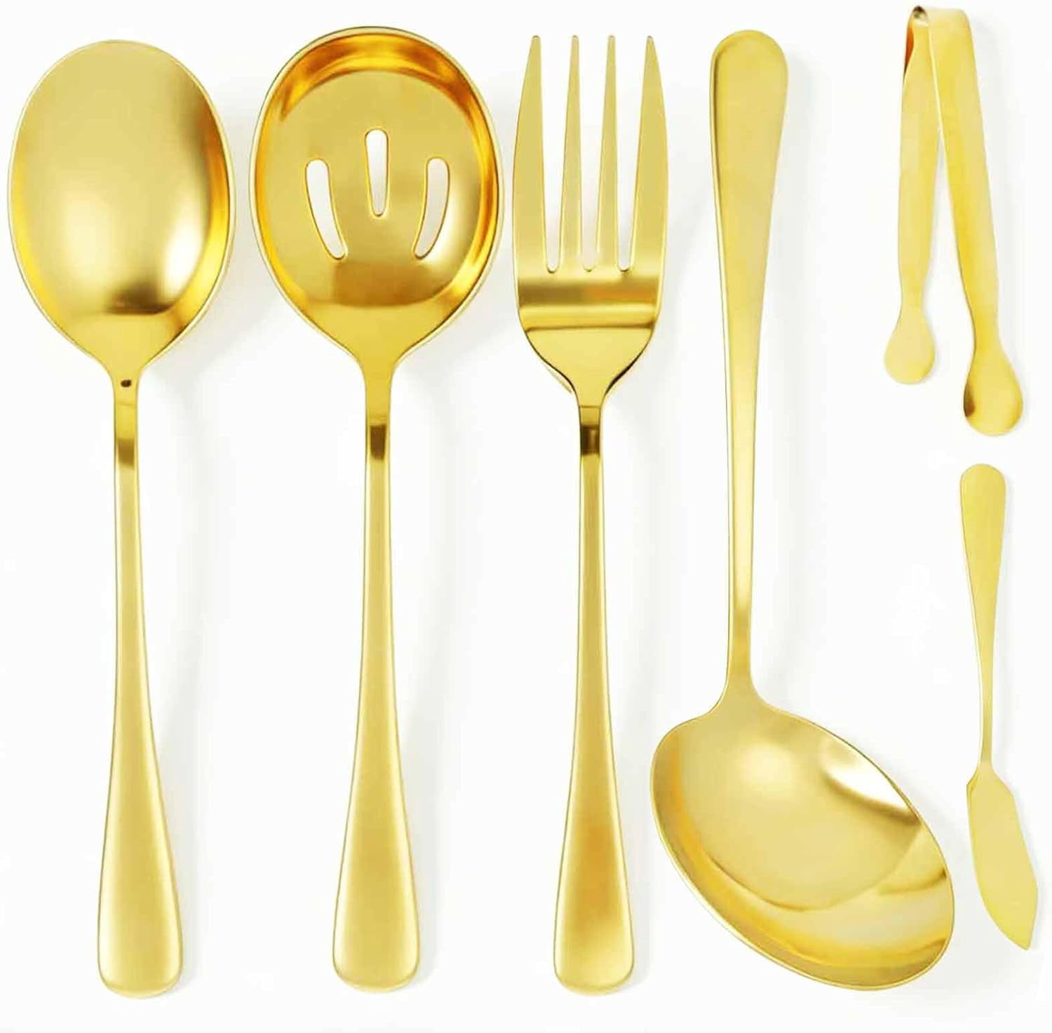 6 PCS Stainless Steel Serving Utensils Set Large Spoons Forks Ice Tongs ...