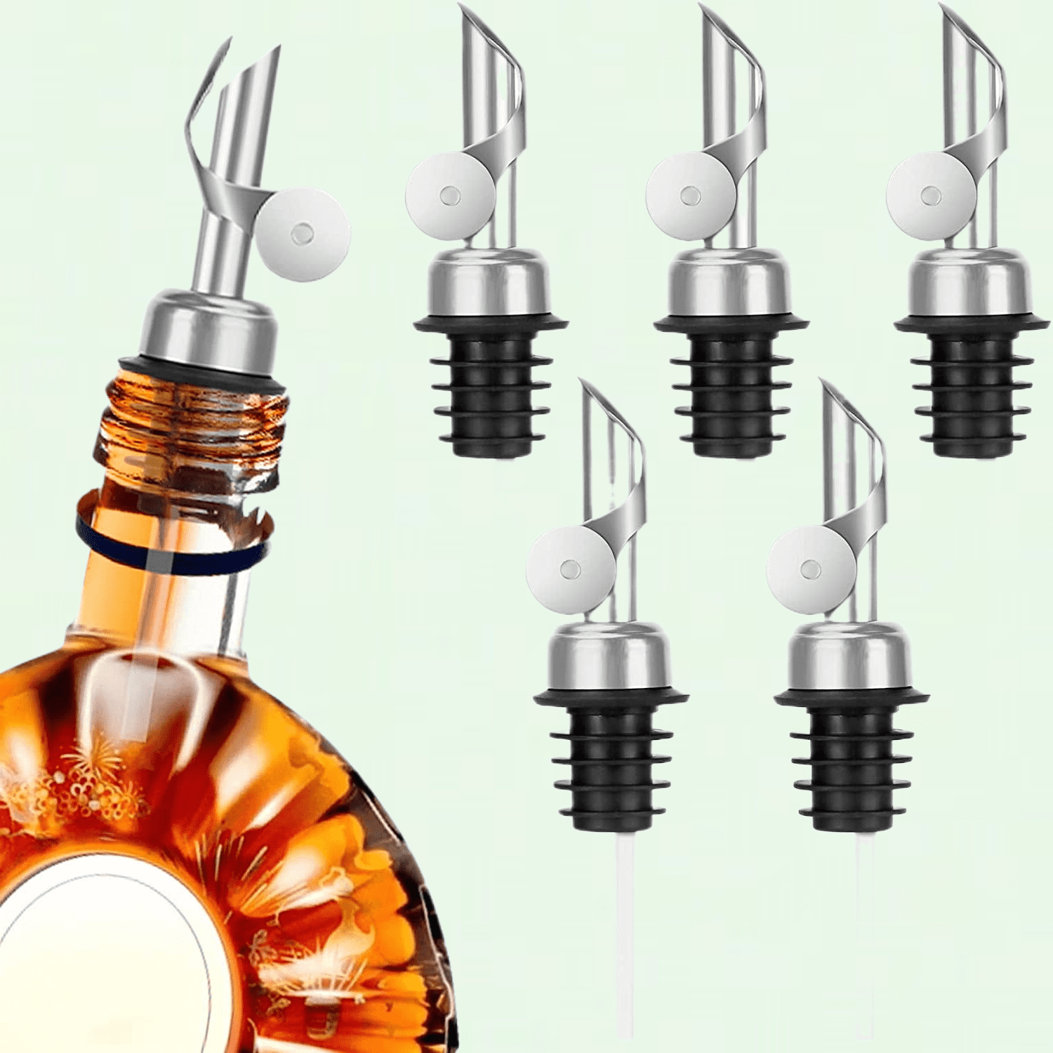6 PCS Stainless Steel Weighted Pourer Spouts, Auto Flip Liquor Bottle ...