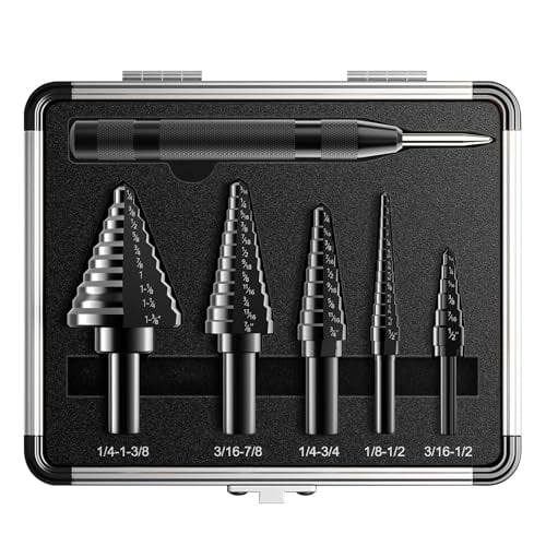 6 PCS Step Drill Bit Set for Metal with Automatic Center Punch,Titanium ...