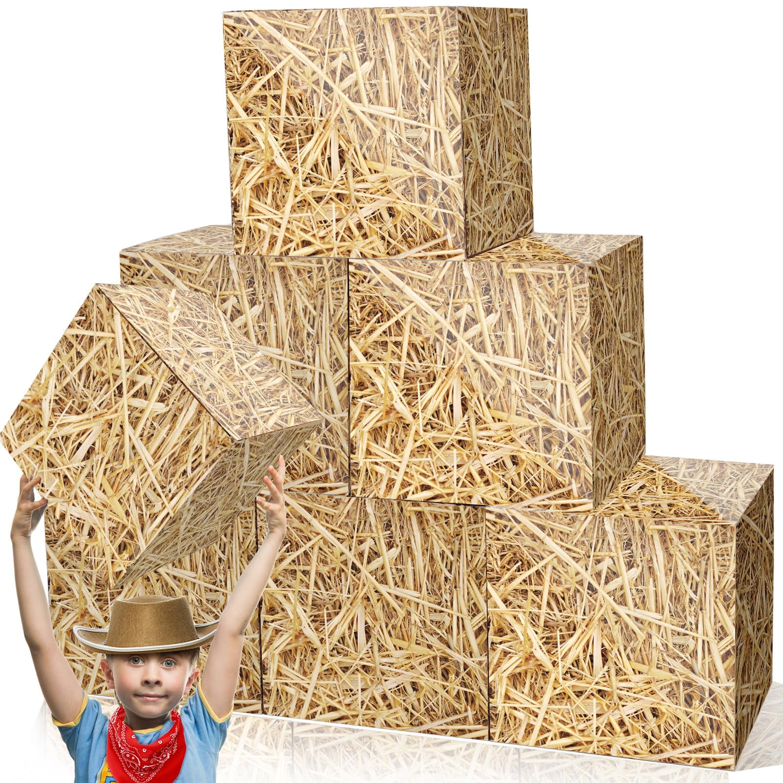 6 PCS Straw Boxes 11.8 x 11.8 Inch Farm Hay Box Decor Western Cowboy ...