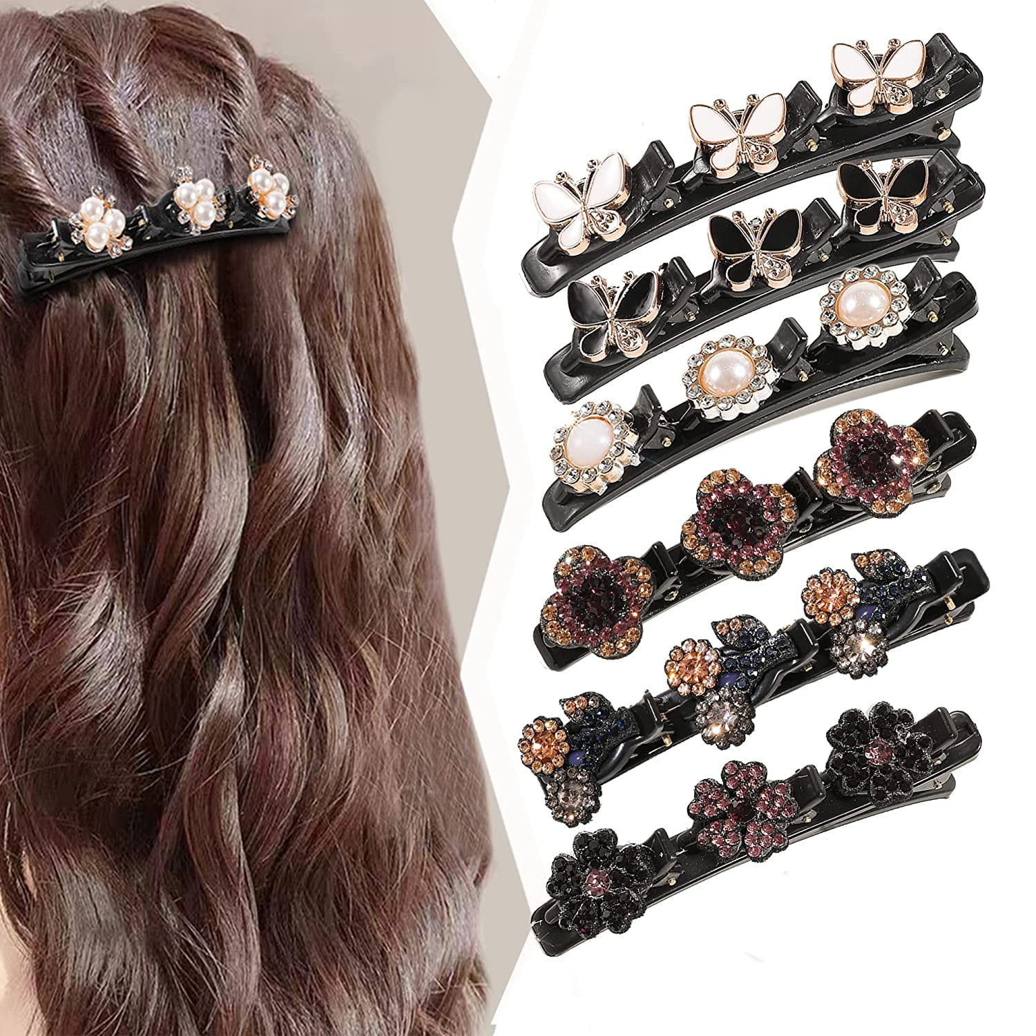 6 PCS Women Sparkling Crystal Lift Up Style Hair Barrette, Girl Hairpin ...
