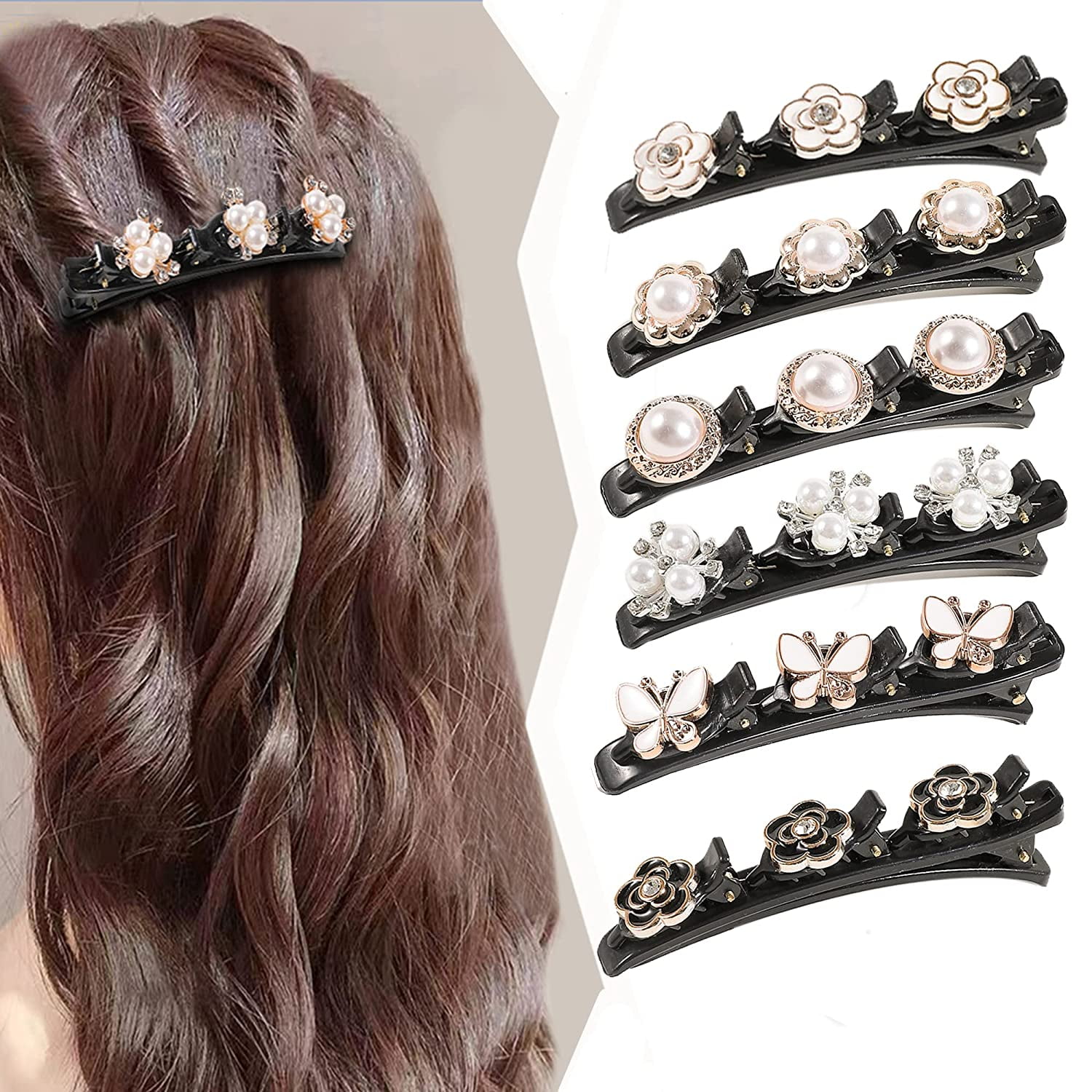 6 PCS Women Sparkling Crystal Lift Up Style Hair Barrette, Girl Hairpin ...