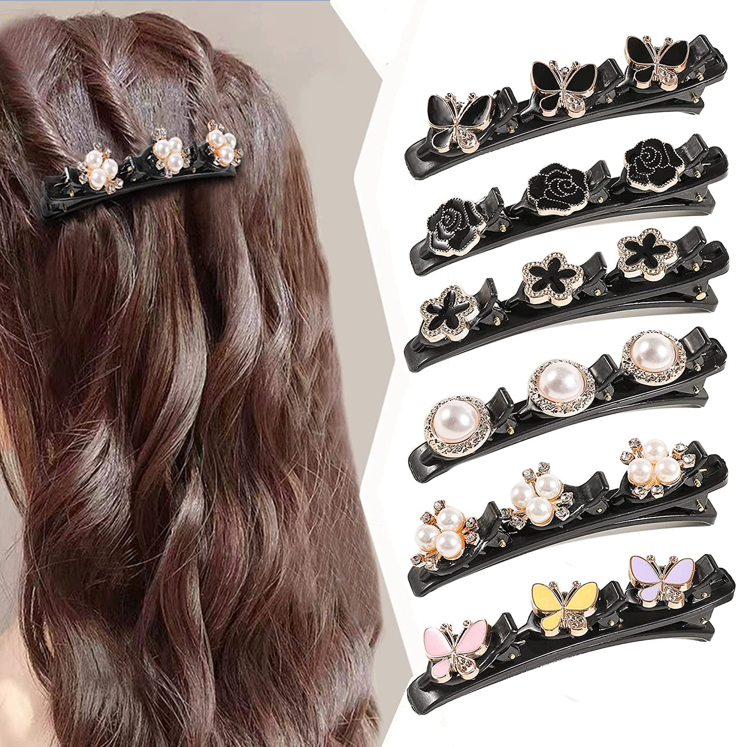 6 PCS Women Sparkling Crystal Lift Up Style Hair Barrette, Girl Hairpin ...