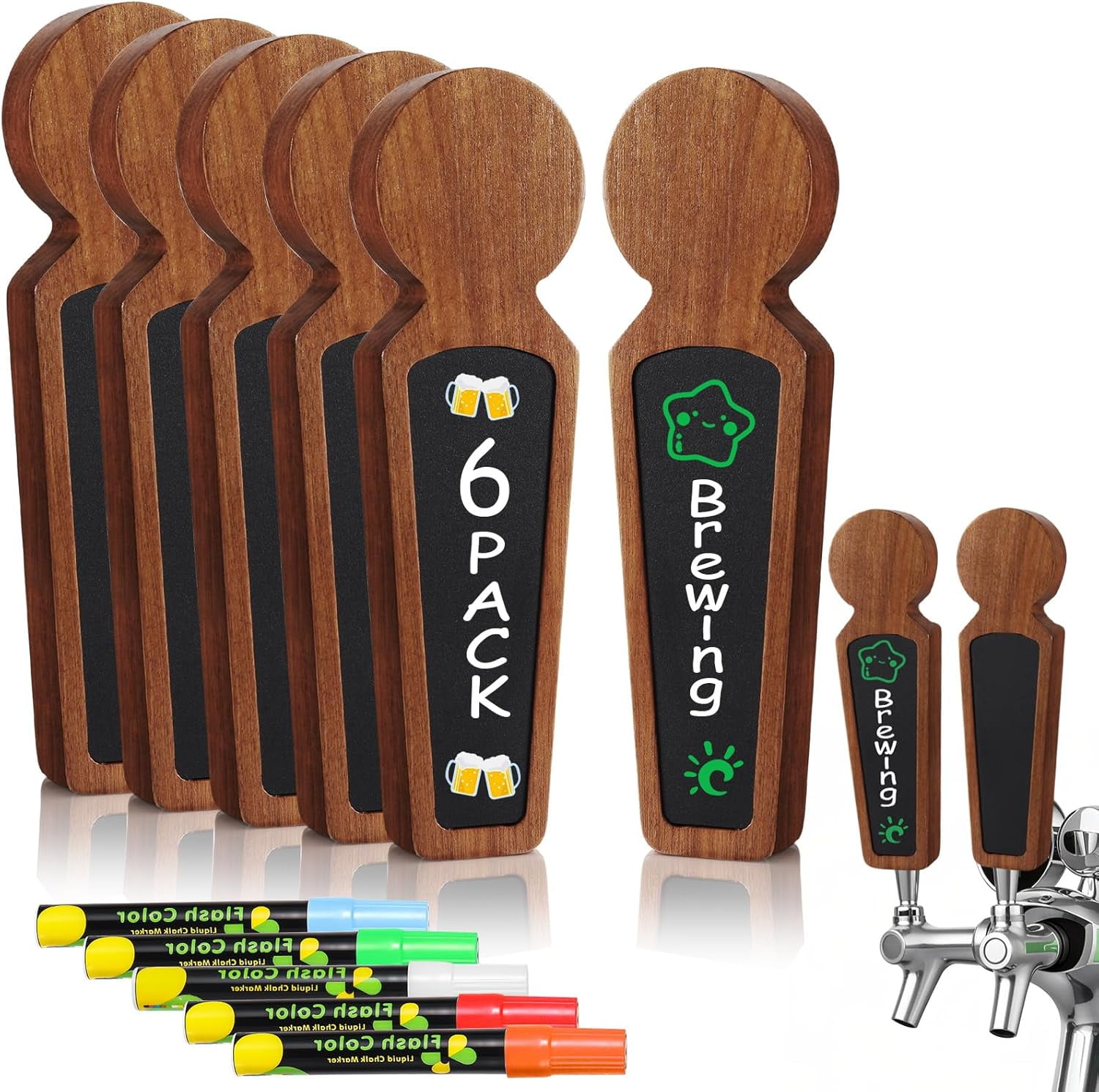 6 PCS Wooden Beer Tap Handle Ebony Tap Handles 3/8''-16 UNC Thread ...