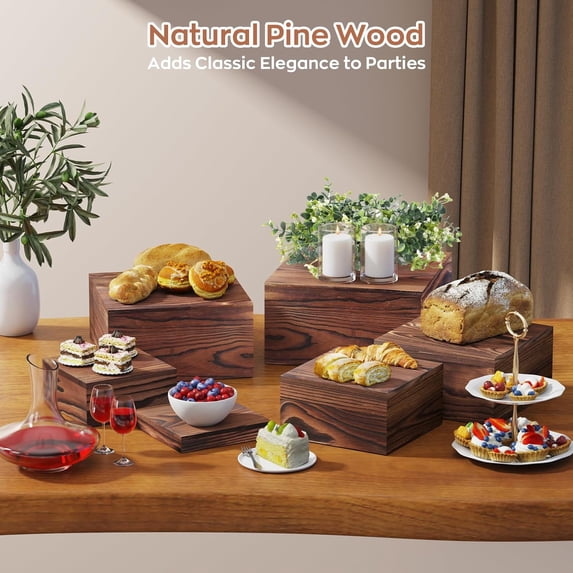 6 PCS Wooden Buffet Risers, Wood Display Risers for Food, Wooden Square ...