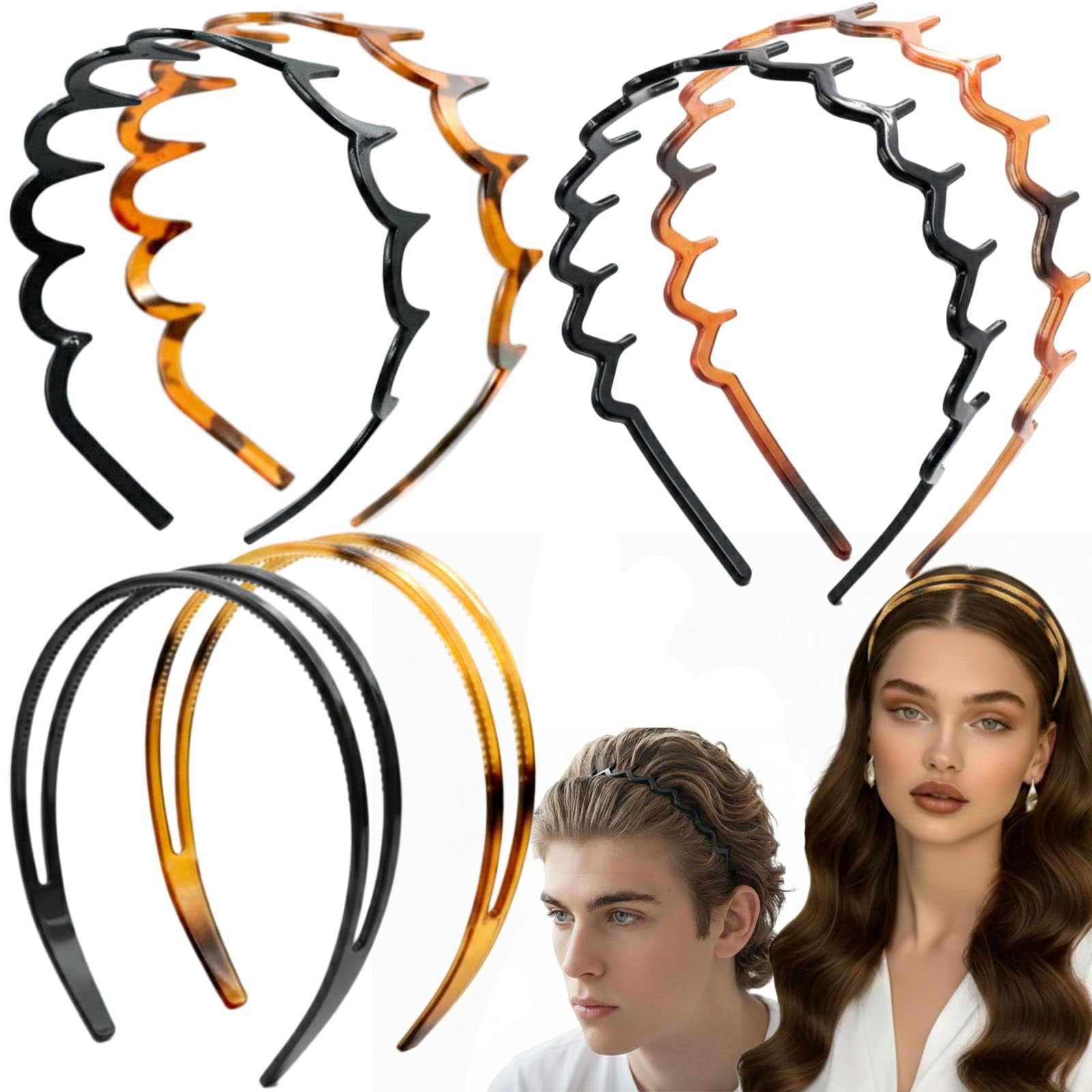 6 PCS Zig Zag Headbands Set Plastic Hair Head Band Comb Hoop Hair ...