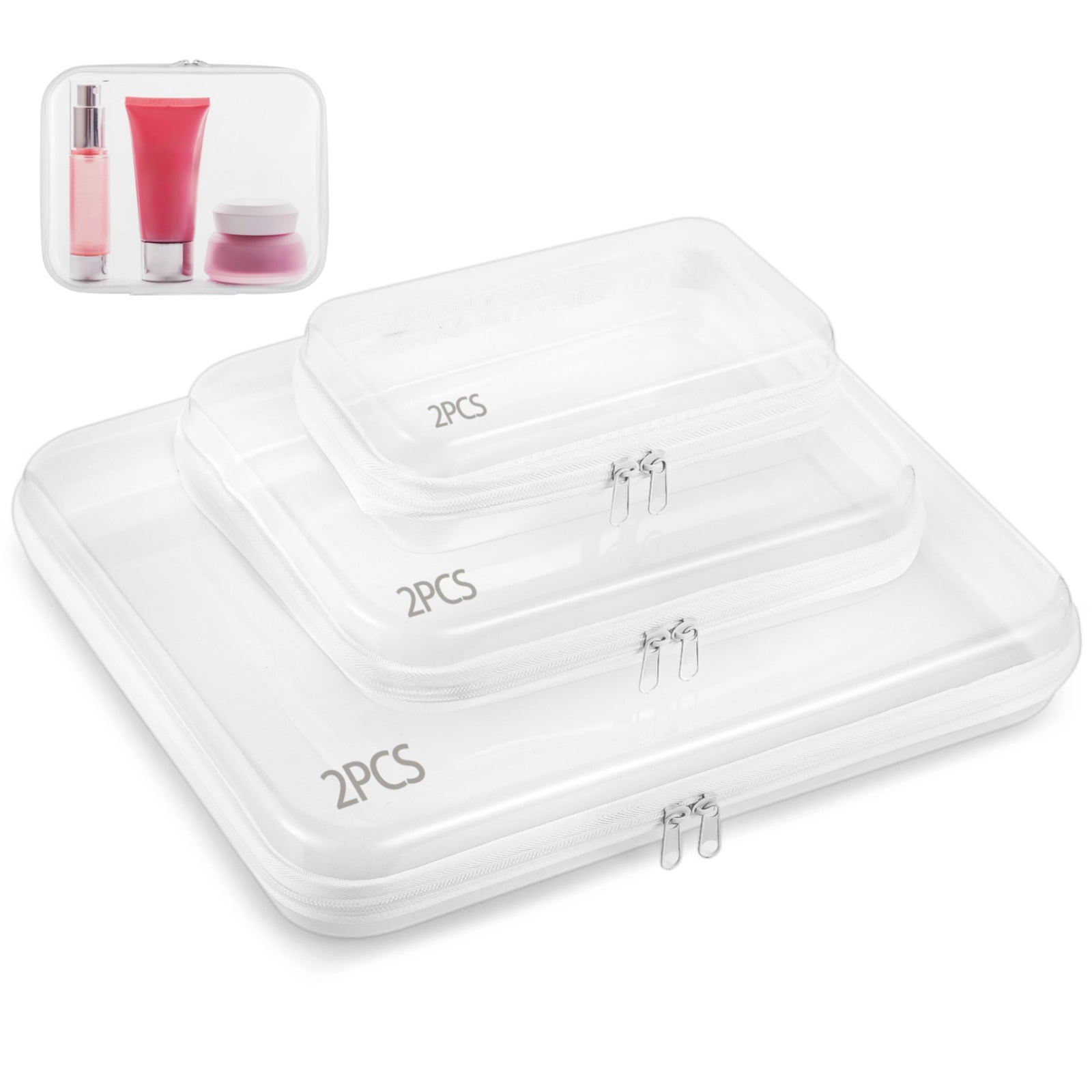 6 PCS Zippered Hard Pouches, Clear Hard Zipper Cases 3 Sizes, Clear ...