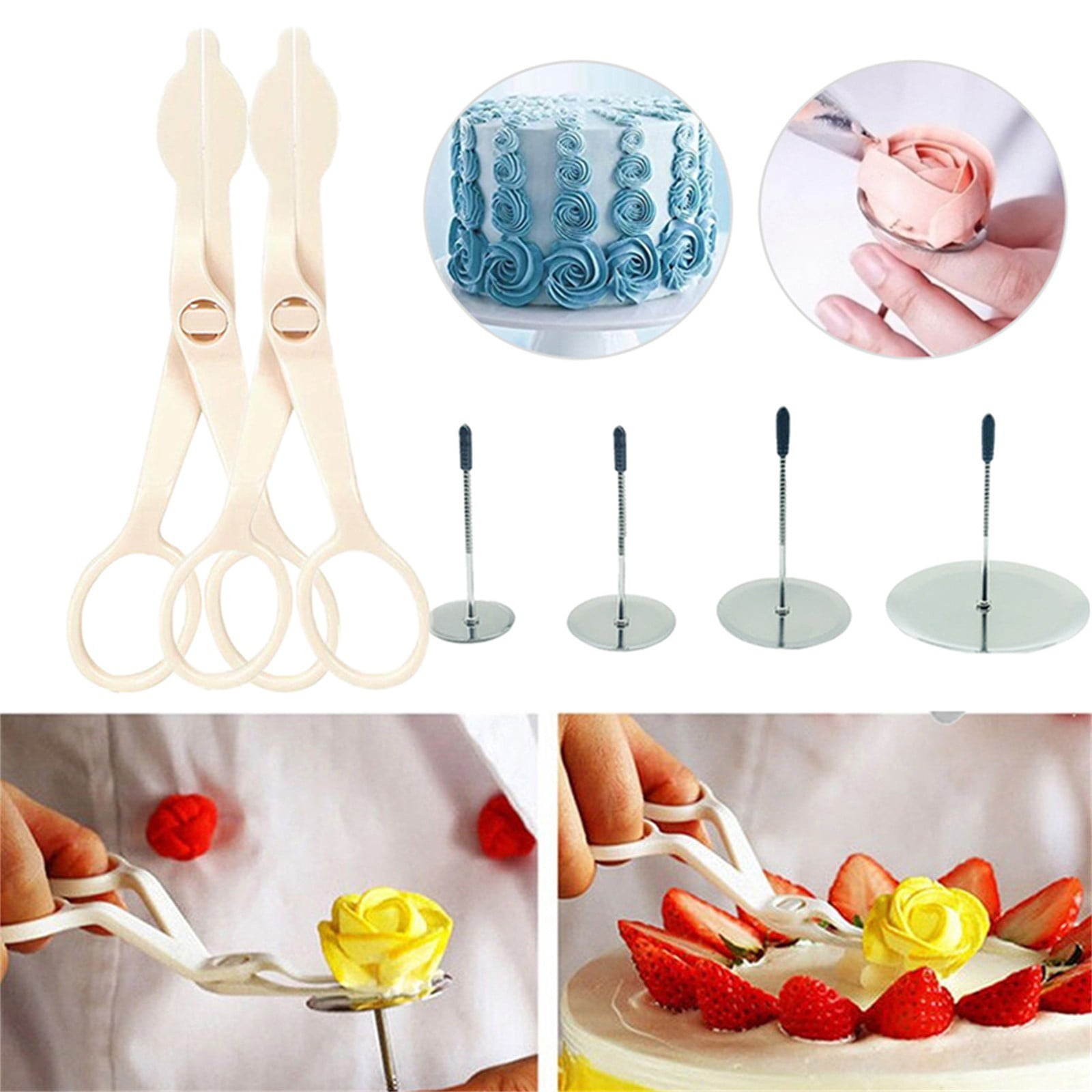 6 PCS cake flower nail flower lifter tools, piping flower scissors ...