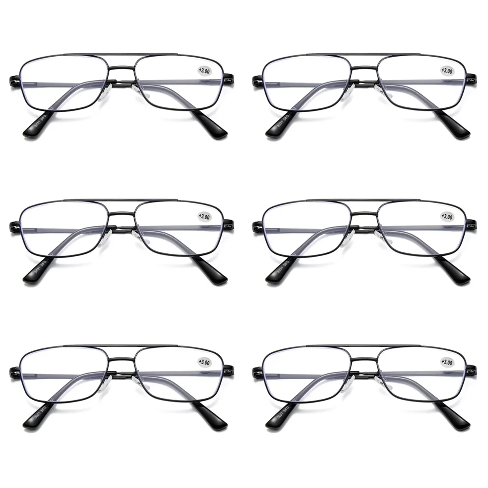 6 PK Mens Retro Aviator Reading Glasses Metal Frame Blue Light Blocking ...