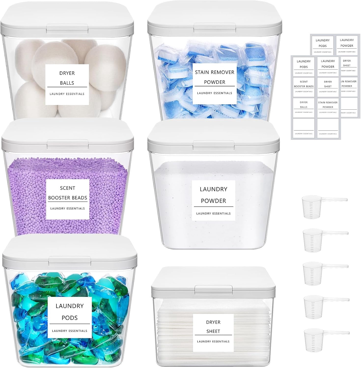 6 Pack 0.72 Gal Laundry Pods Container & 0.5 Gal Dryer Sheets Holder ...