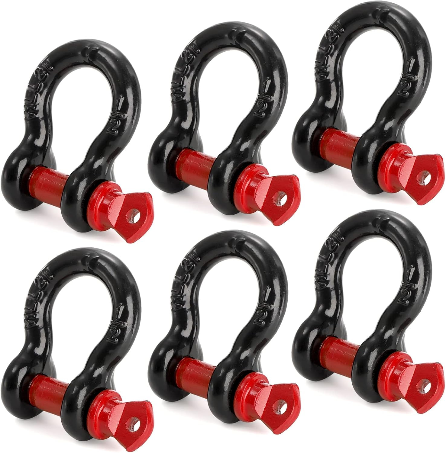 6 Pack 1/2" D Ring Shackle 2.0 Ton (4,000 lbs) Capacity with Screw Pin ...