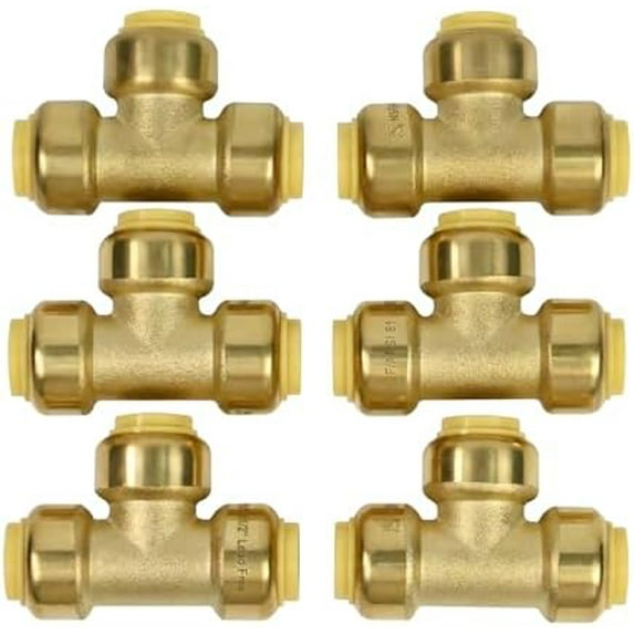 6-Pack 1/2" Push-Fit Tee Lead-Free Brass Push Connection T-fitting,1/2 ...